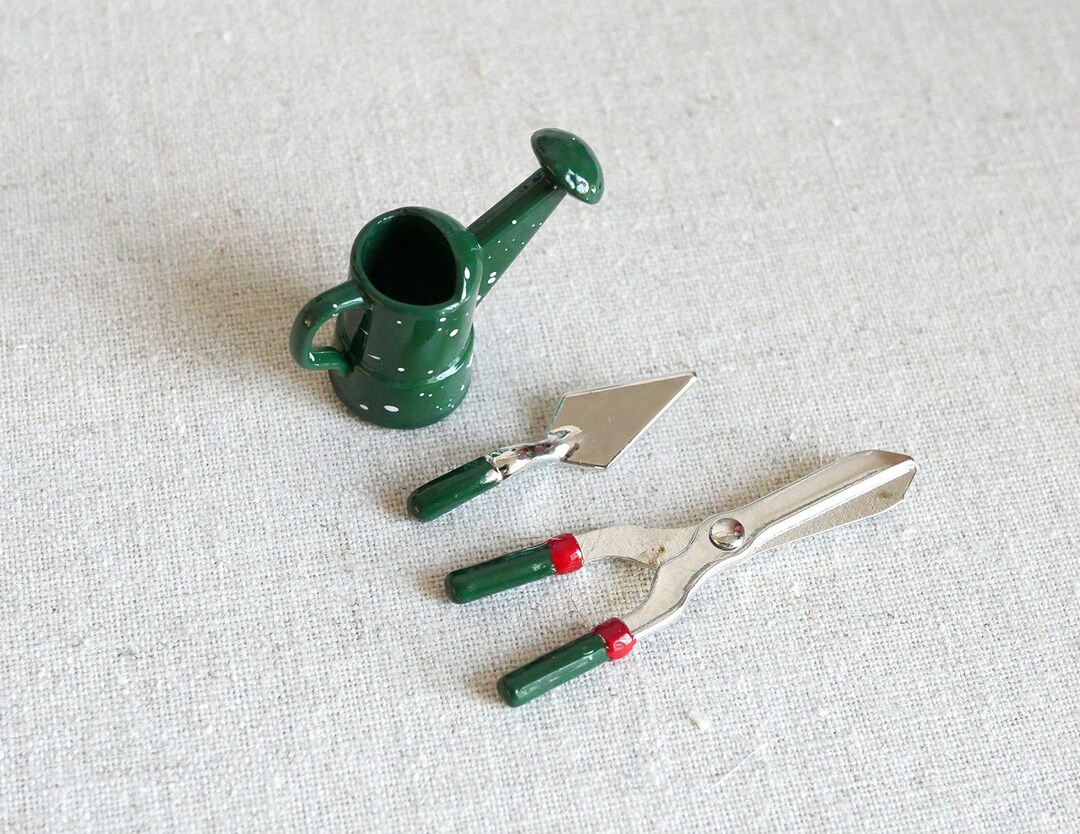 Dollhouse Miniature Garden Tools Watering Can, Trowel, and Clippers ...