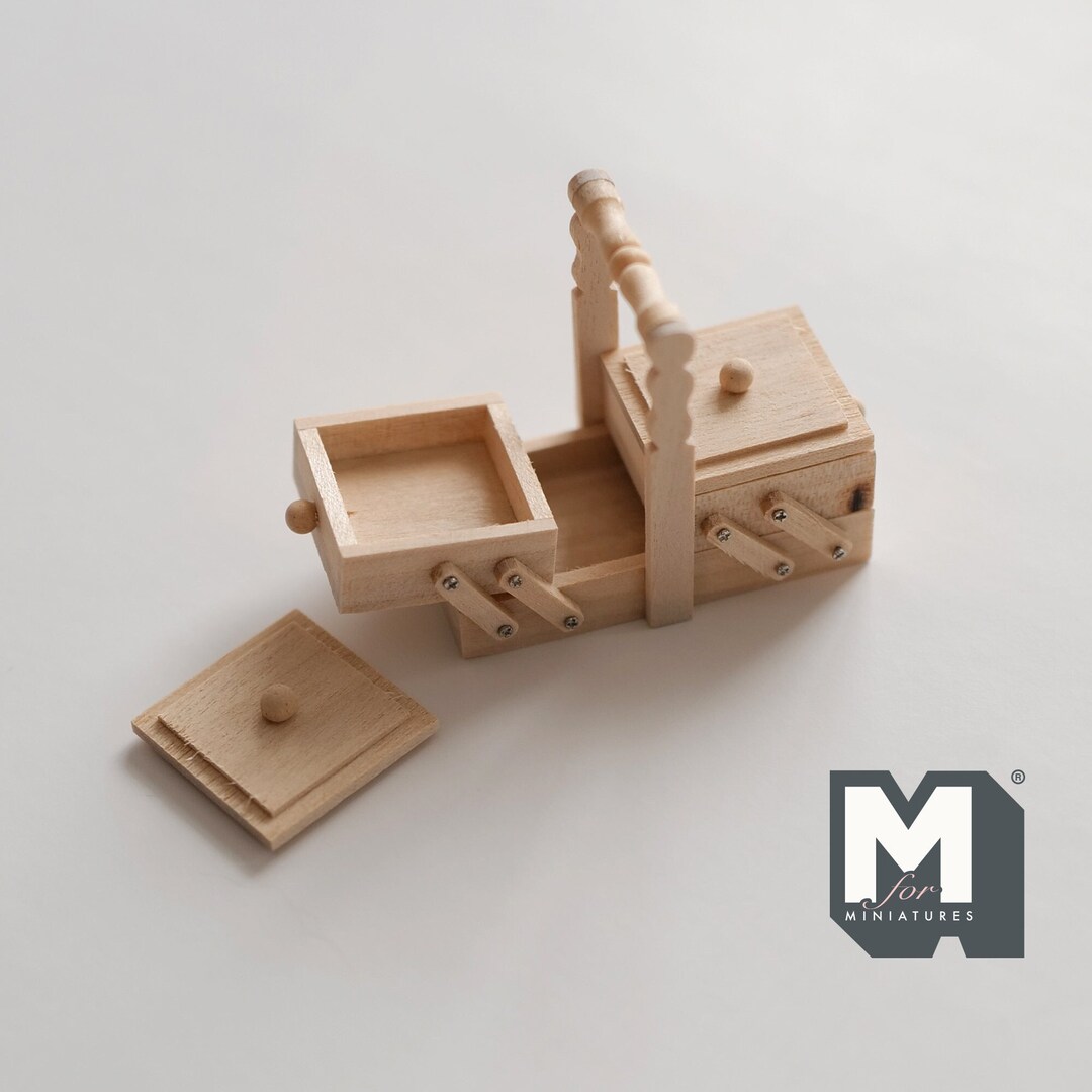 Miniature Wooden Cantilever Sewing Box Tool Box 1:12 Scale Dollhouse ...