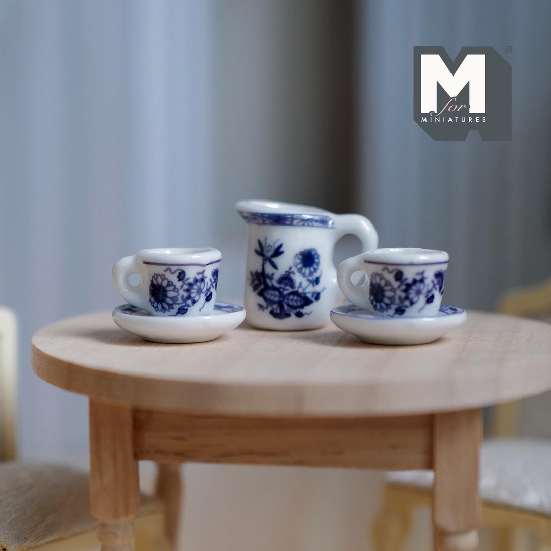 Miniature Ceramic Tea Cups and Jug Set 1:12 Scale Dollhouse Tea ...