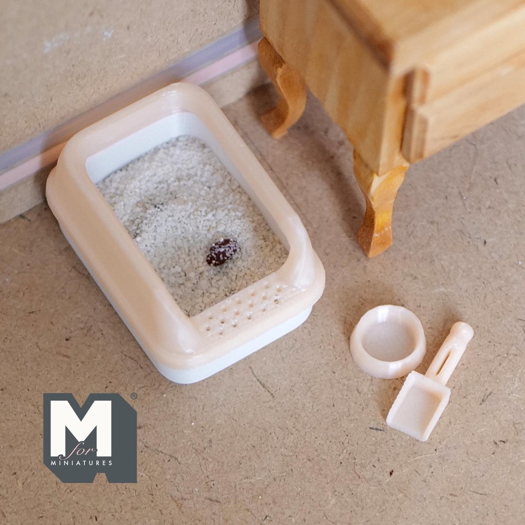 Dollhouse Miniature Litter Box With Lid, Scoop, Bowl, Fake Litter and ...