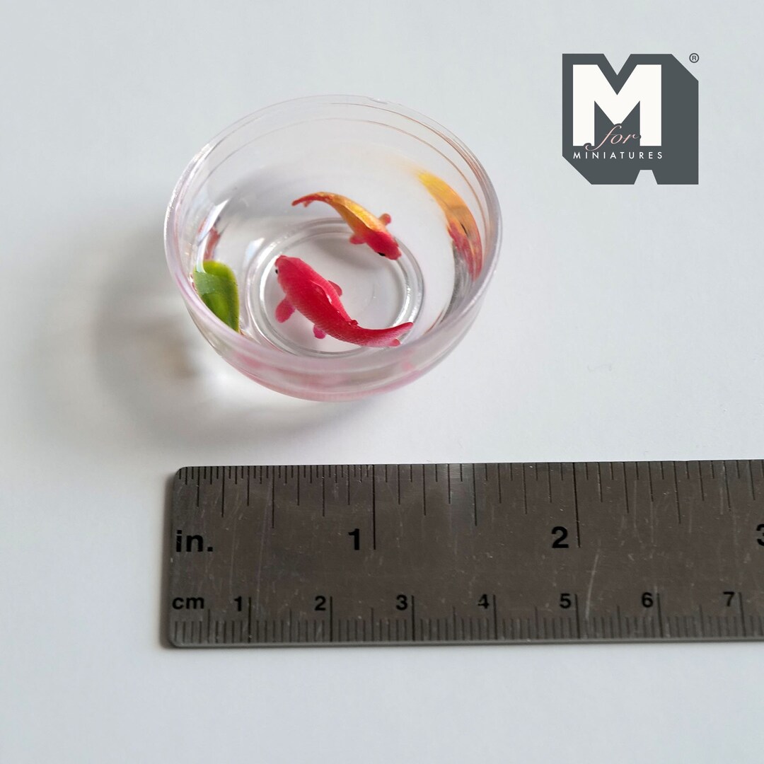 Miniature Fish Bowl With Red and Orange Fish 1-9/16 Inch Diameter ...
