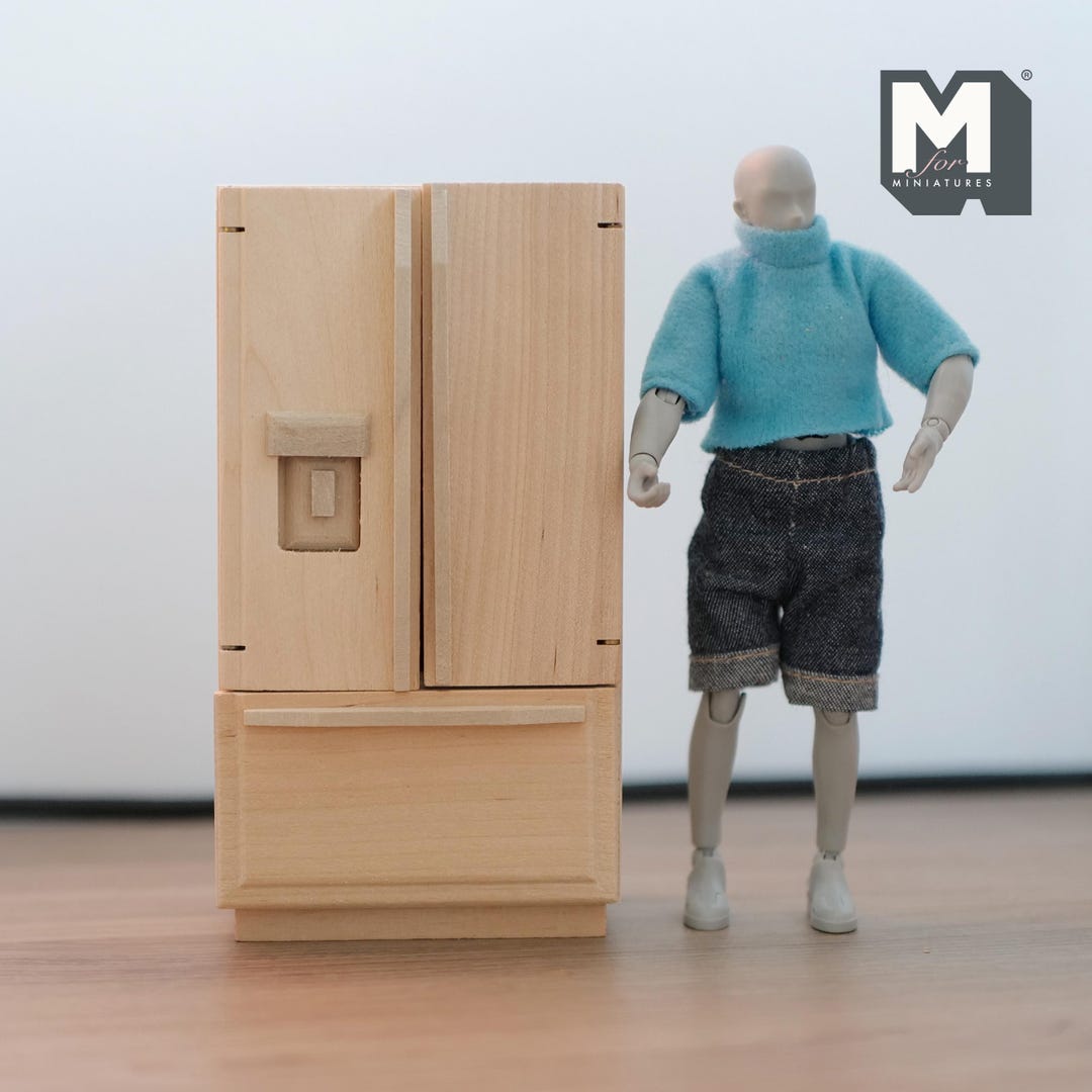 Dollhouse Miniature Fridge Unpainted 1:12 Scale Unfinished Modern Style ...