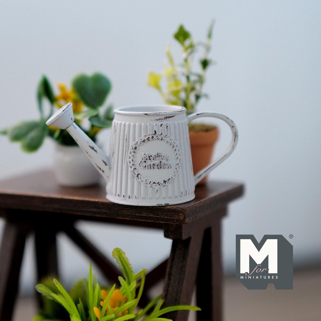 Miniature Rustic Slanted Watering Can 1:12 Scale Dollhouse Garden Metal ...