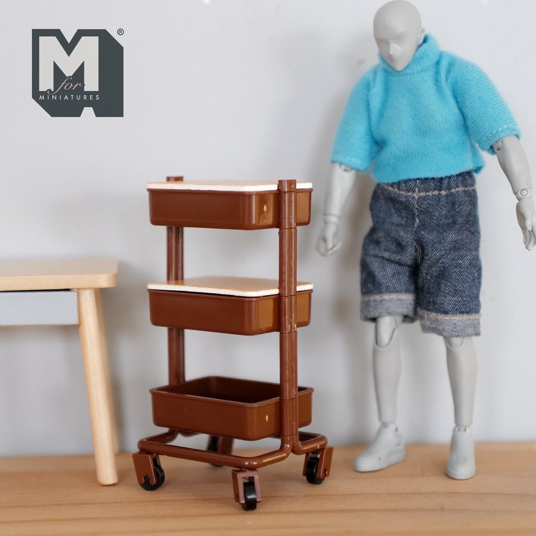 Miniature Utility Cart With 3 Shelves and 2 Covers Basket 1:12 Scale ...