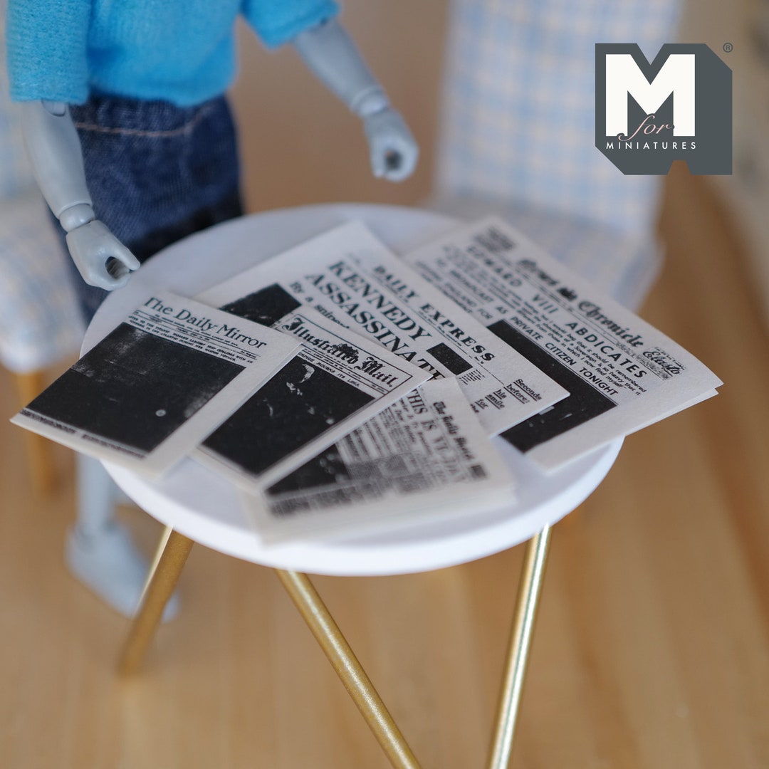 Miniature Newspaper , 1:12 Scale Dollhouse Supplies 5 Pages Double Side ...
