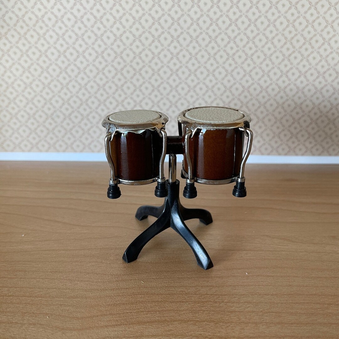 Miniature Bongo Drums With Stand , 1:12 Dollhouse Hand Drums , Two ...