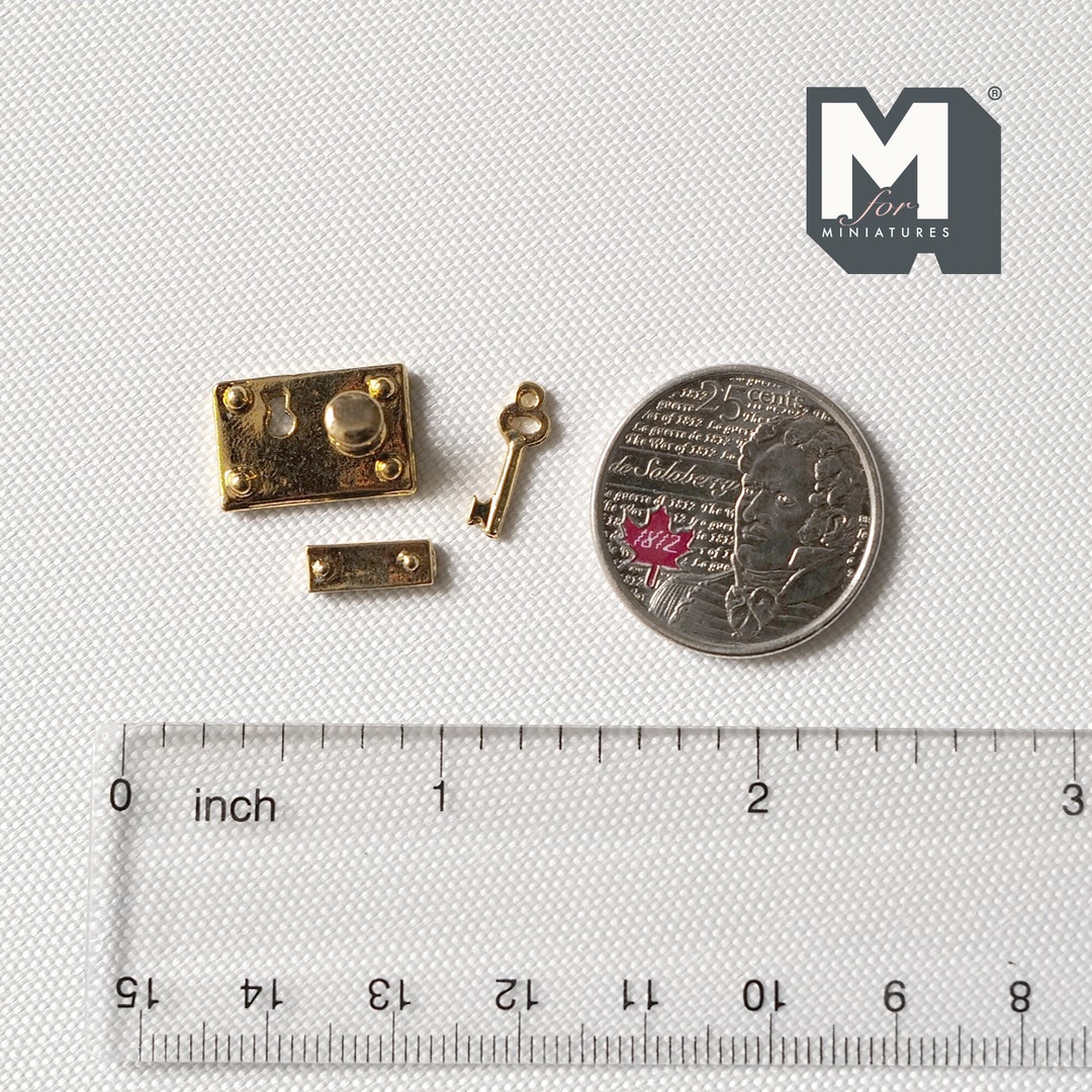 Dollhouse Brass Lock With Key 1:12 Scale Miniature Door Knob Lock With ...