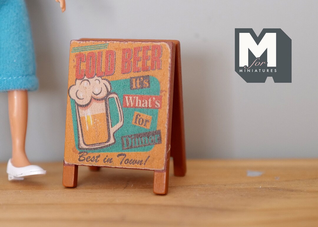 Miniature Pub Beer Folding Floor Sign 1:12 Scale Bar Floor Sign 2-1/16 ...
