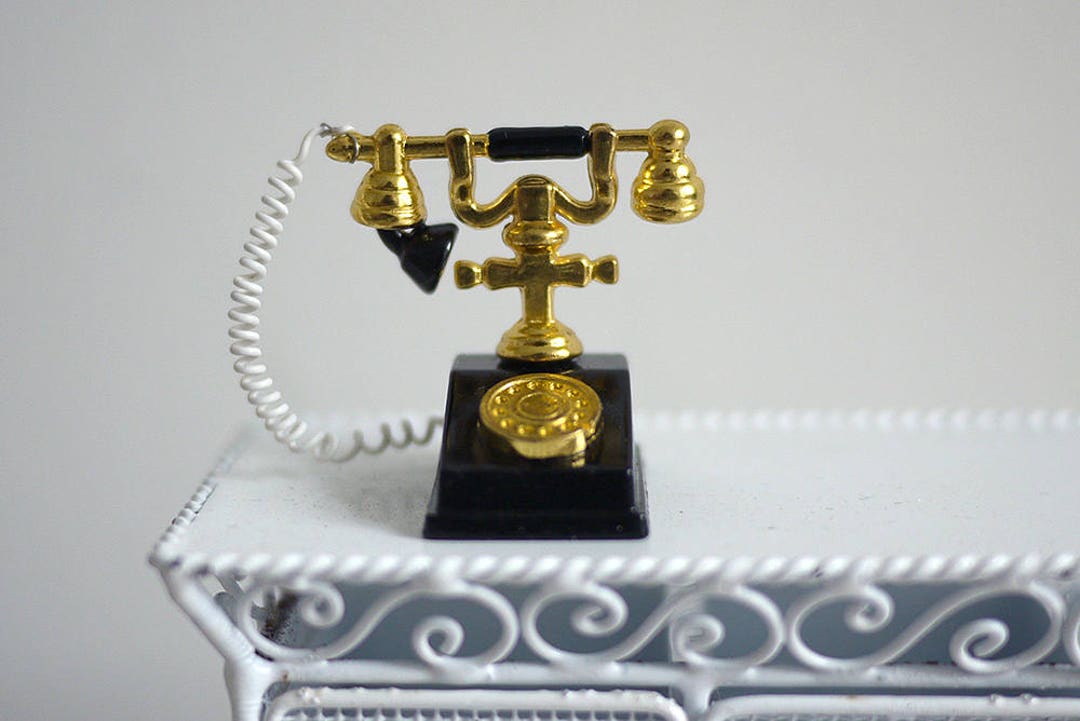 Miniature Rotary Dial Telephone Doll House Metal Phone 1 12th (black ...