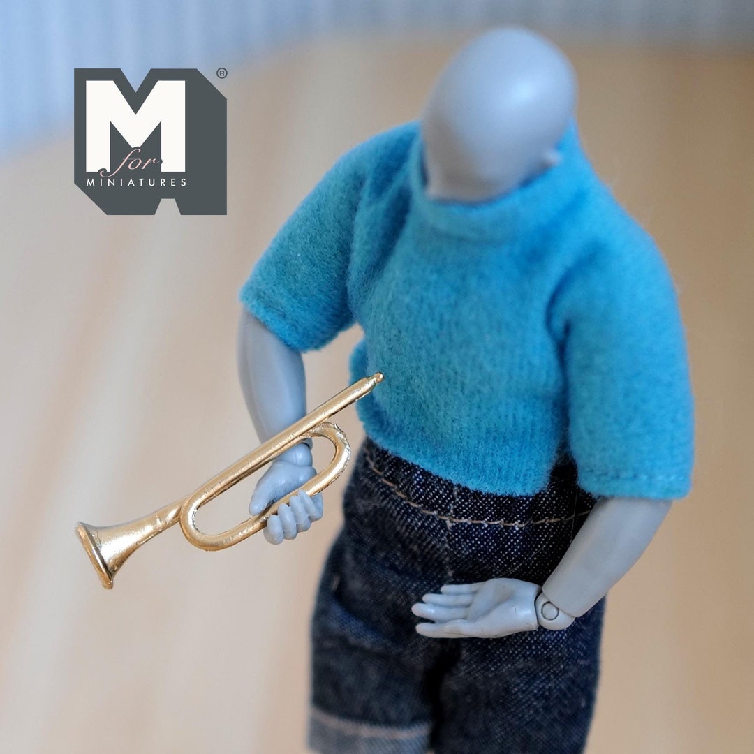 Miniature Gold Bugle 1:12 Scale Dollhouse Musical Instrument 1-9/16 ...