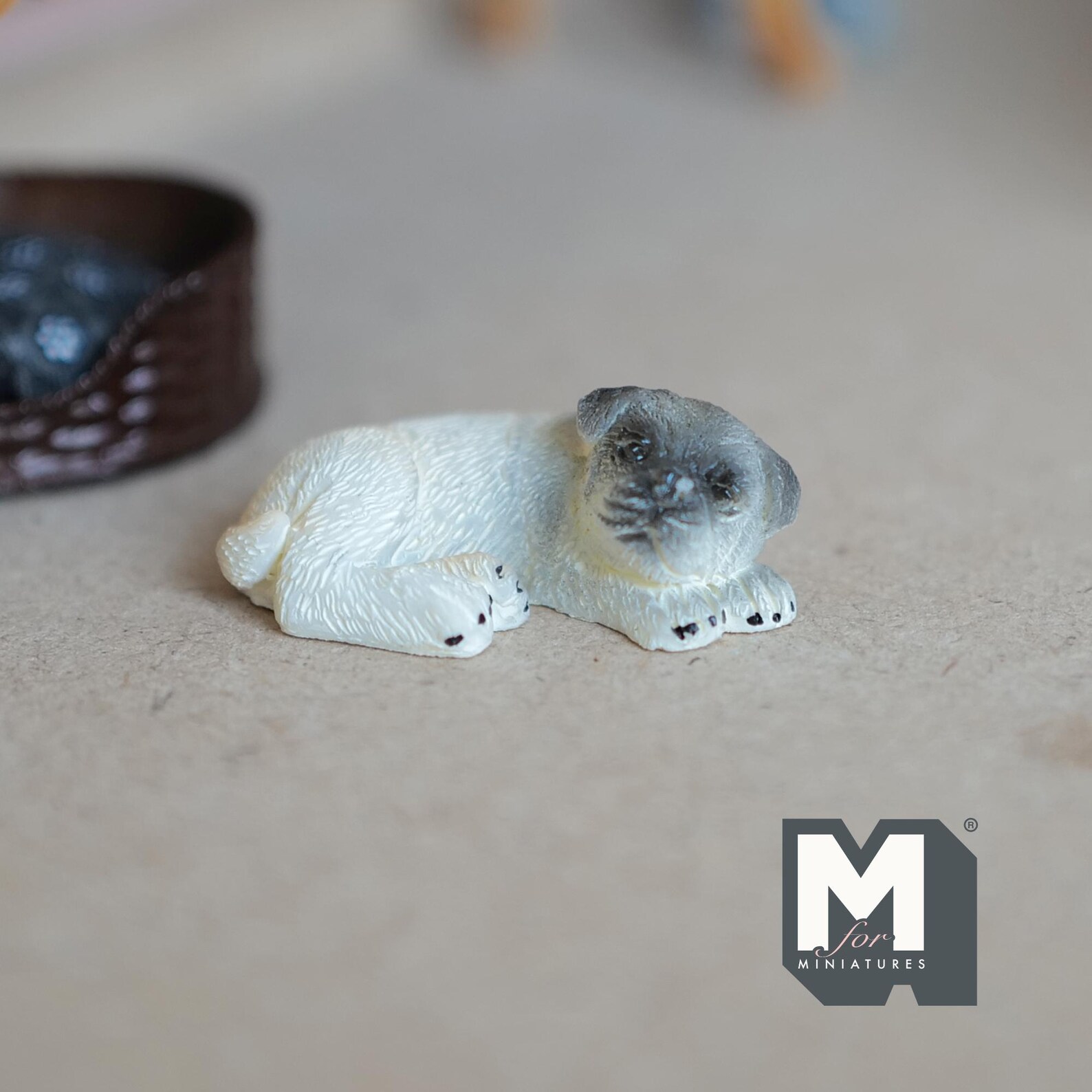 Miniature Sleeping Pug 1:12 Scale Diorama Dog 1-7/16 Inch Long (cast ...