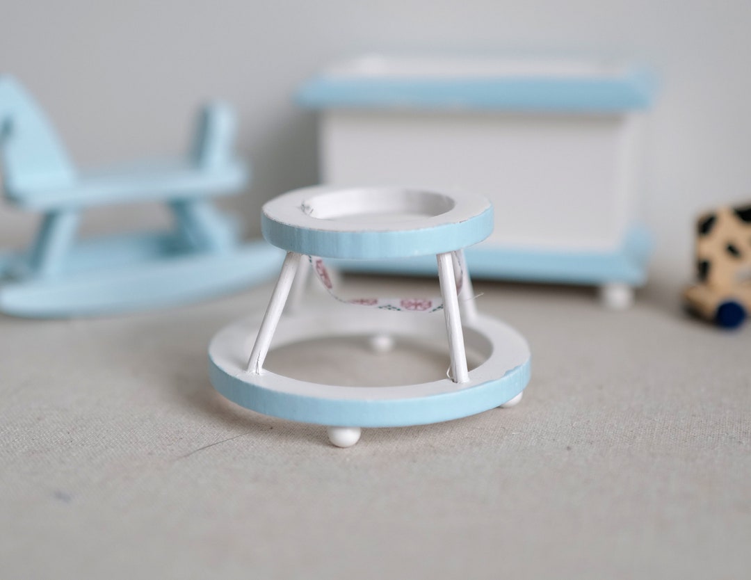 Dollhouse Wooden Walker 1:12 Miniature Round Walker (blue) (non-working ...