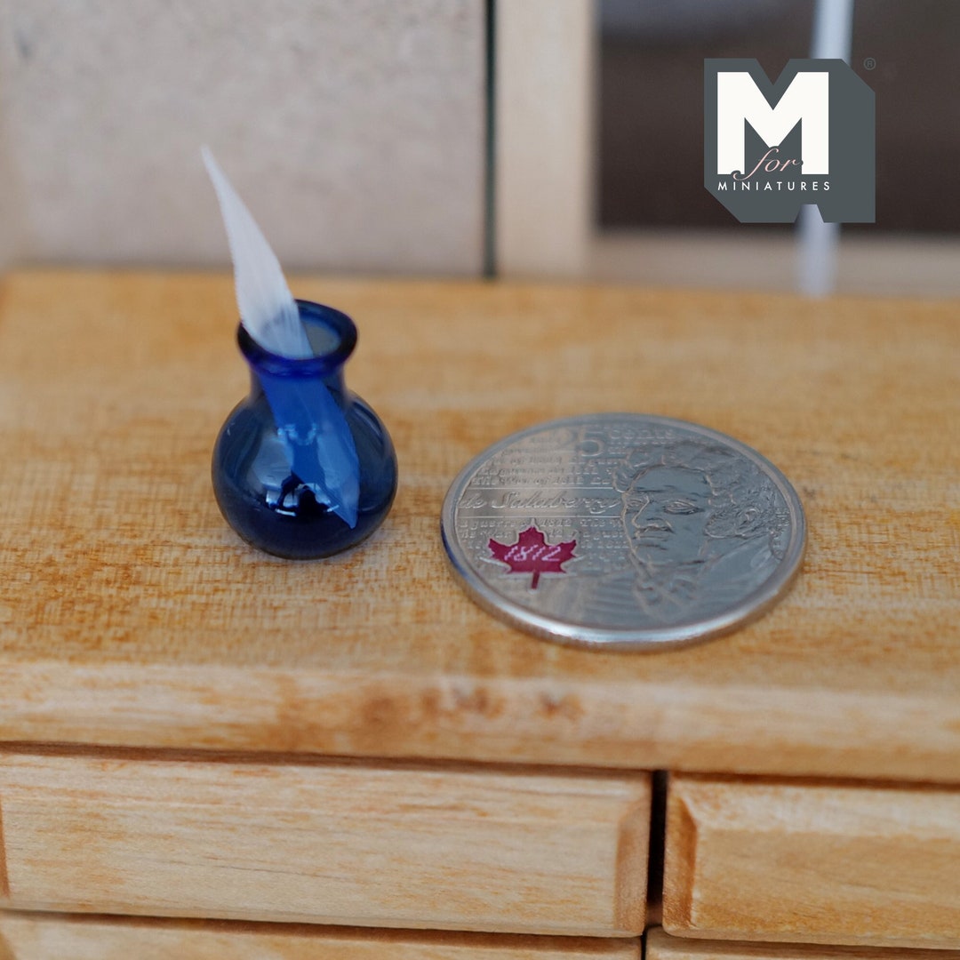 Dollhouse Ink Pot and Quill , 1:12 Scale Miniature Glass Inkwell , Ink ...