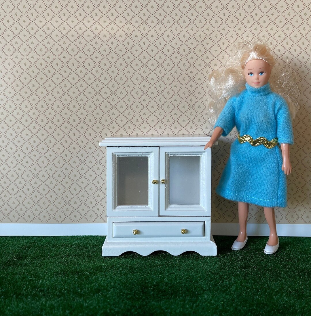 1:12 Miniature Short Display Cabinet With Swing Doors and Drawer wood ...