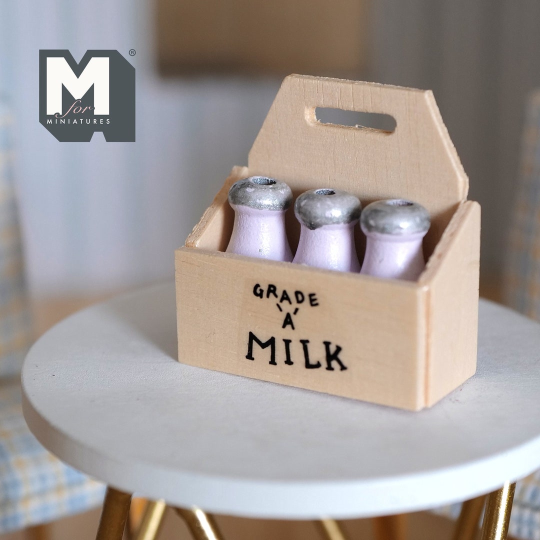 Dollhouse Milk Crate With 3 Bottles of Milk , 1:12 Scale Miniature Milk ...