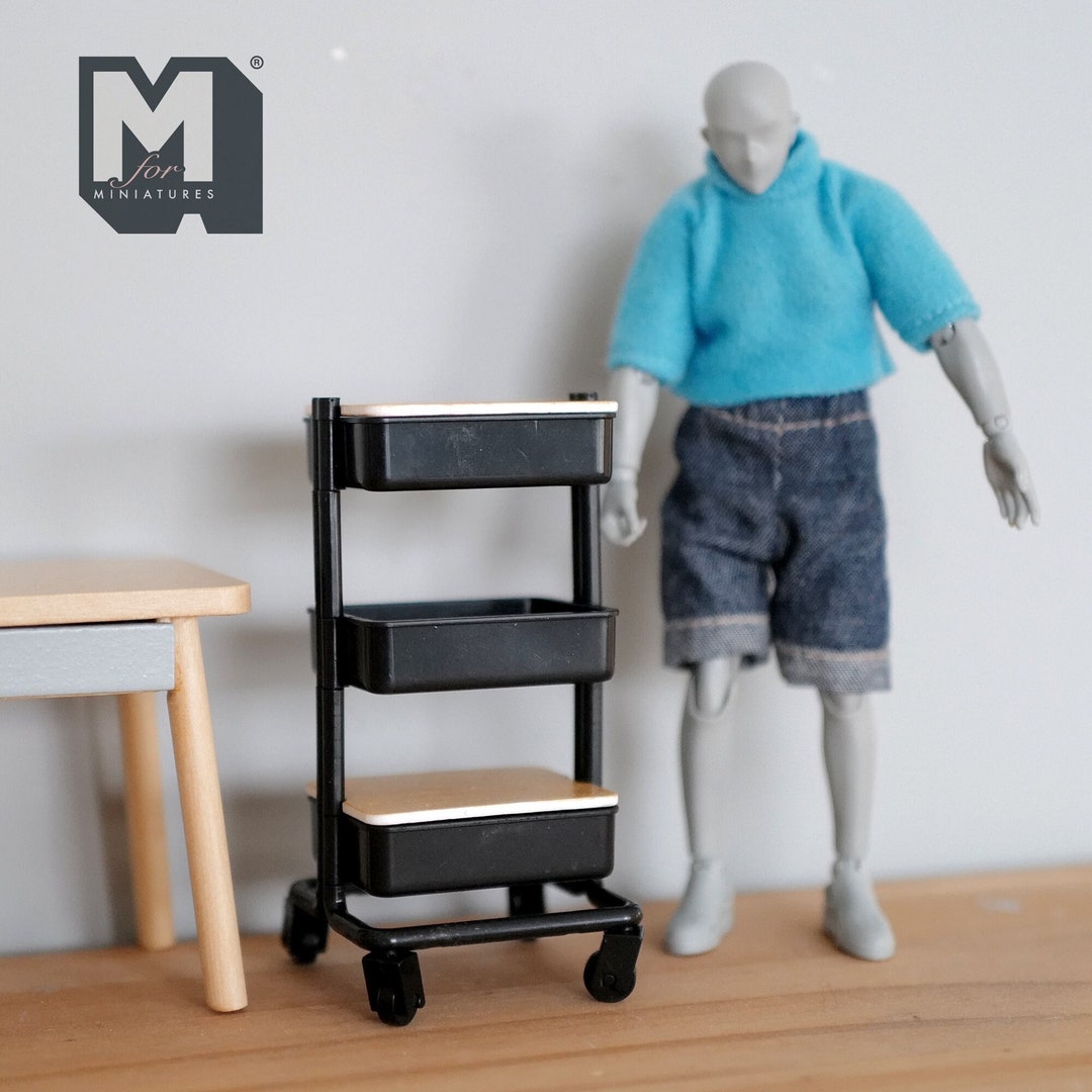Miniature Utility Cart With 3 Shelves and 2 Covers Basket 1:12 Scale ...