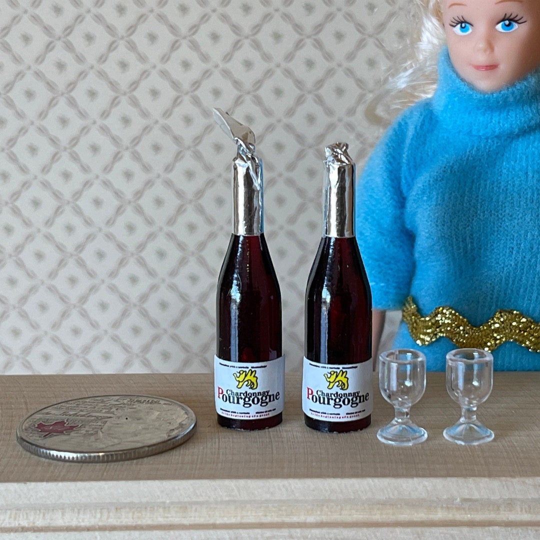 Miniature Red Wine and Glasses 1:12 Scale Dollhouse Wine Bottles and ...