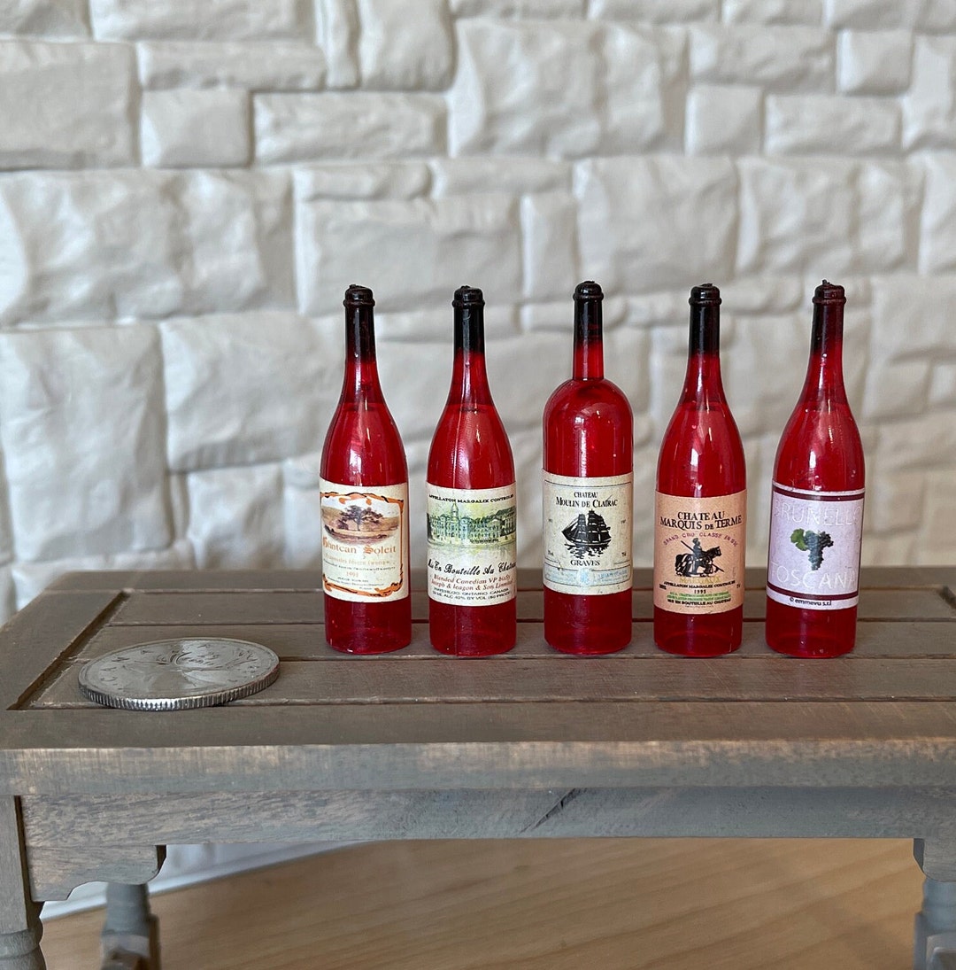 Dollhouse Miniature Assorted Wine Bottles Set of 5 , 1:6 Scale Wine ...