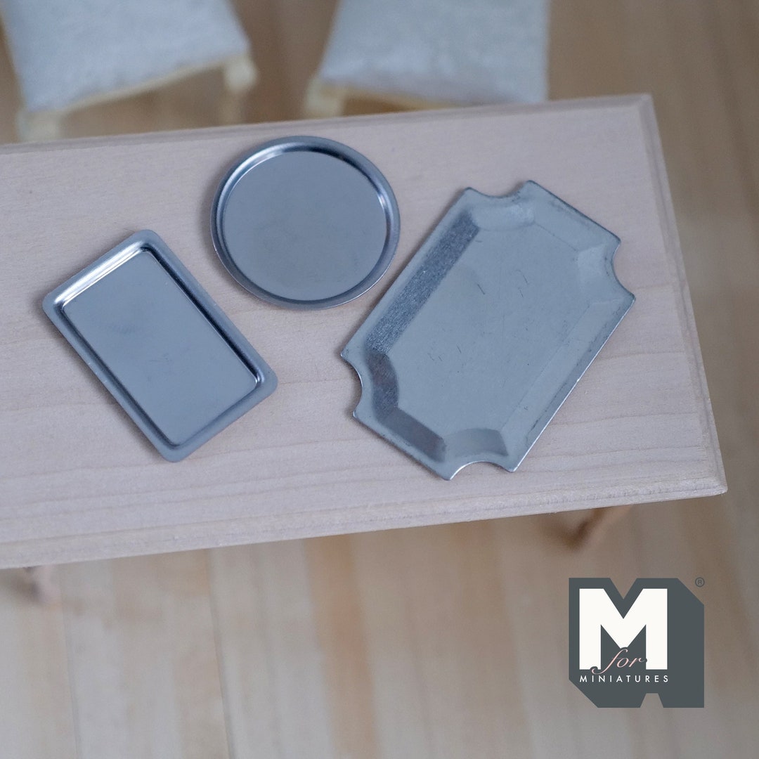Dollhouse Miniature Metal Trays Set 1:12 Scale Rectangular Tray Round ...