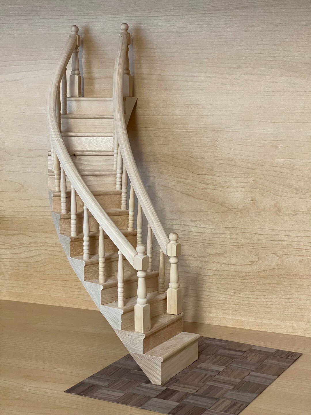 Dollhouse Stairs 2-rail Right Curve Assembled With Staircase Baluster ...