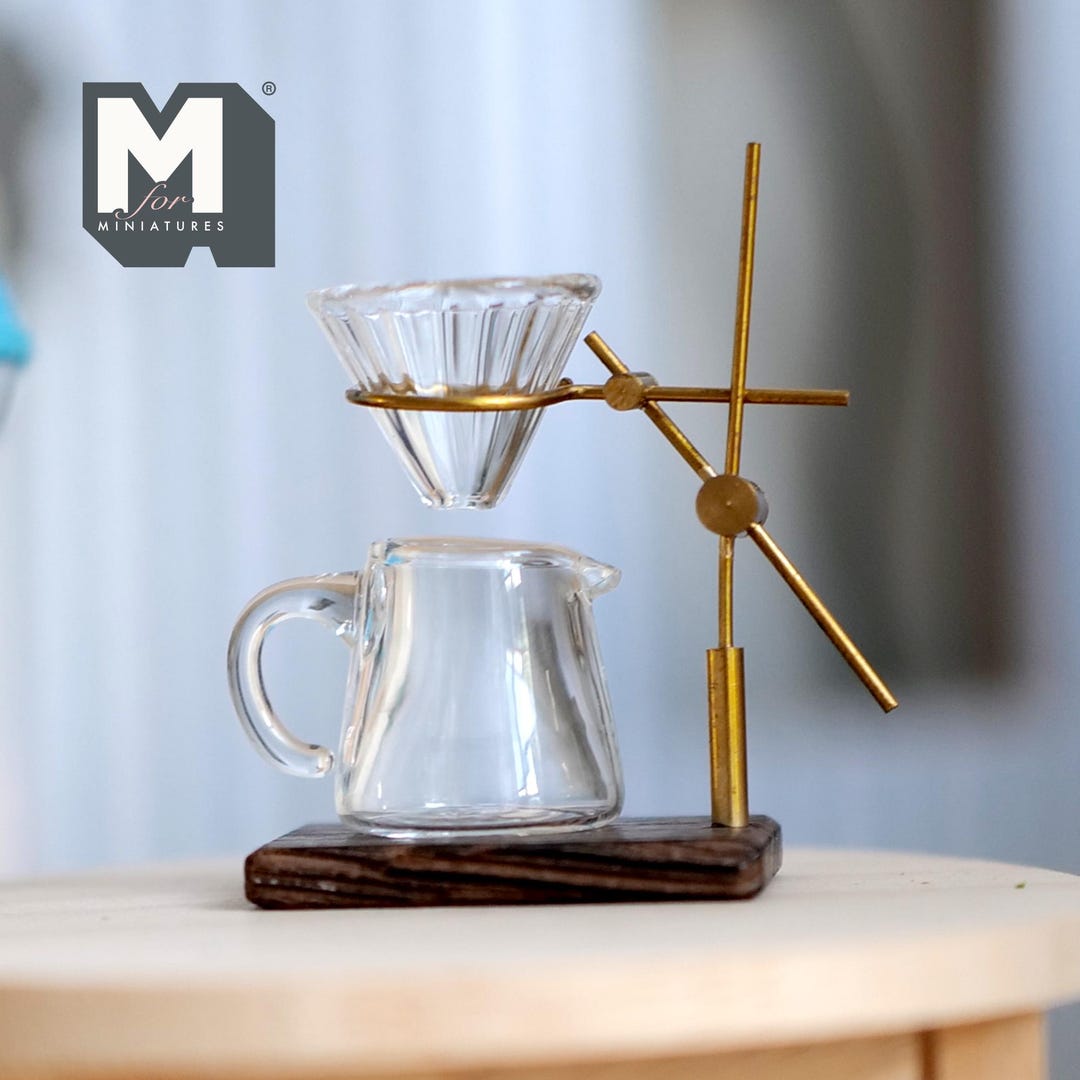 Miniature Coffee Dripper Stand With Glass Dripper and Carafe 1:12 Scale ...