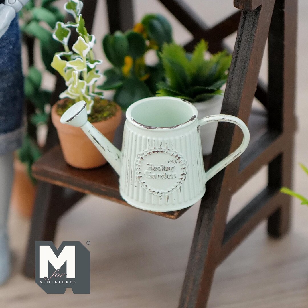 Miniature Rustic Slanted Watering Can 1:12 Scale Dollhouse Garden Metal ...