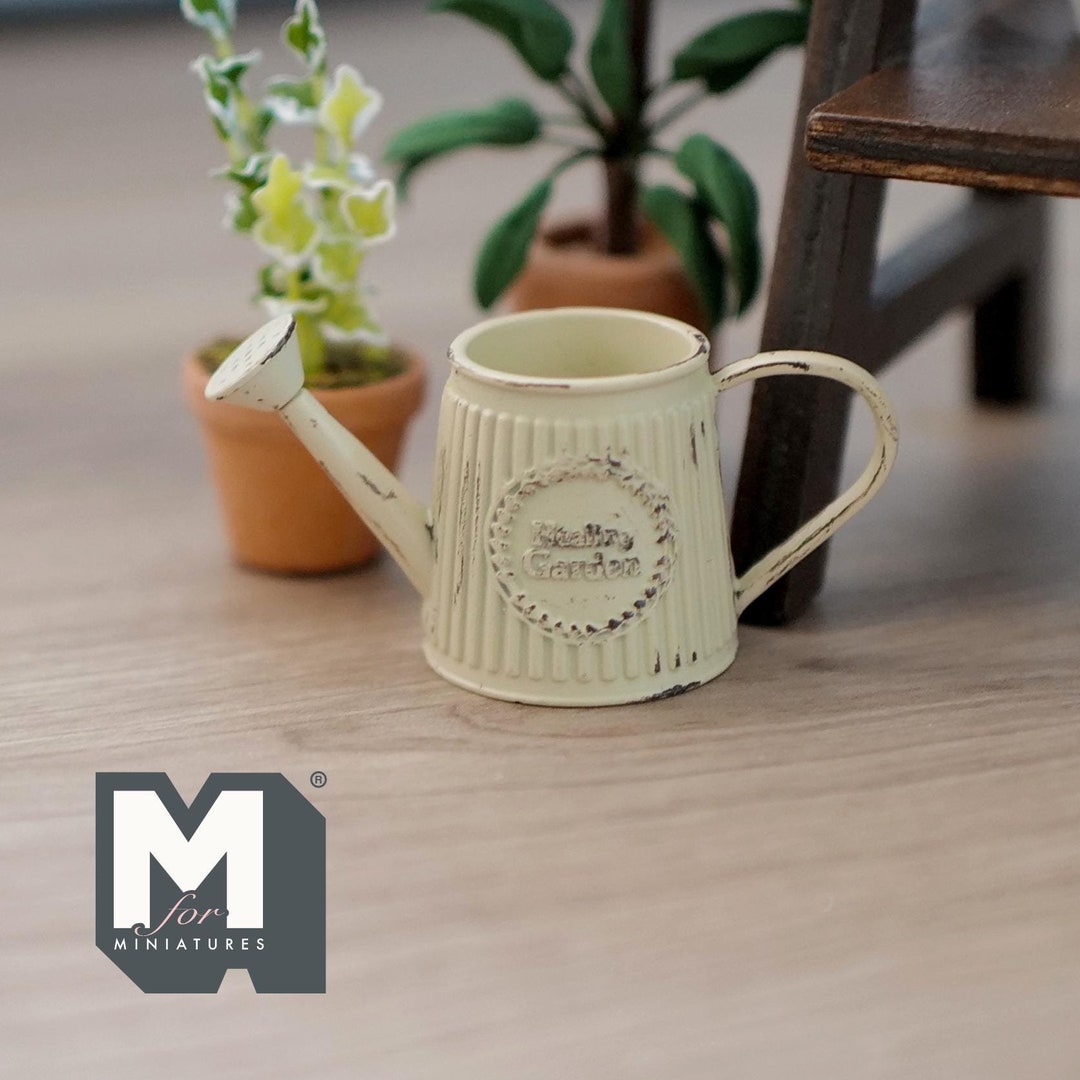 Miniature Rustic Slanted Watering Can 1:12 Scale Dollhouse Garden Metal ...