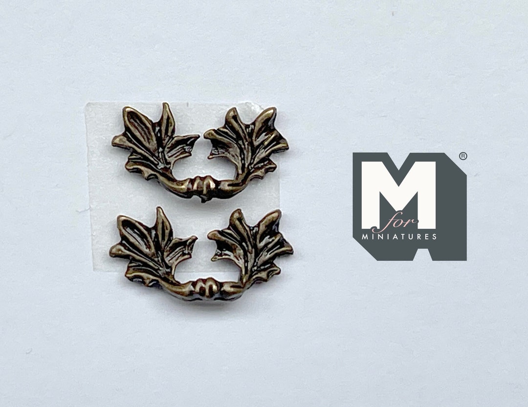 Dollhouse Miniature Brass Leaves Handles Leaf Handles Drawer Pulls Door ...