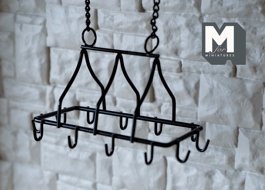 1:12 Miniature Metal Ceiling Pot Rack , Cooking Pots and Pans Hanger ...