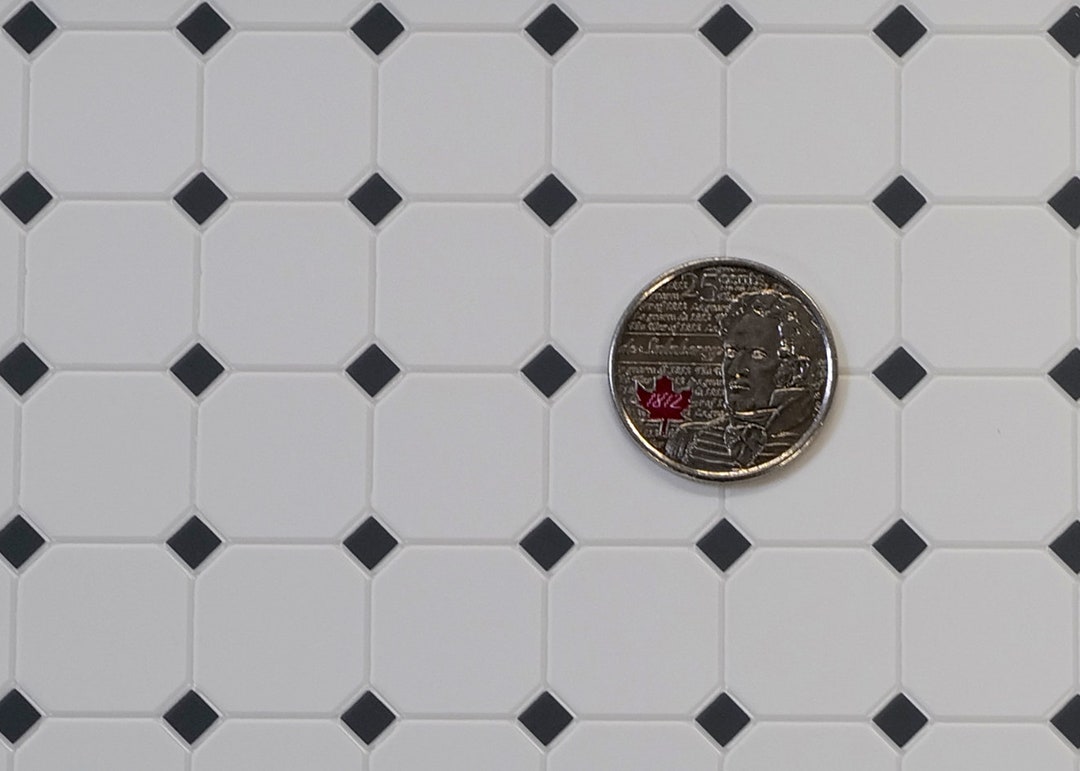 1:12 Dollhouse Checkered Black and White Flooring Tile Sheet Miniature ...