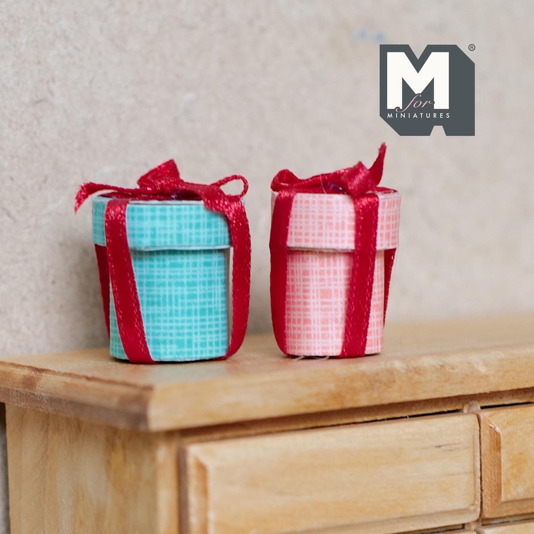 Miniature Hat Boxes 1:12 Scale Dollhouse Supplies Rounded Gift Wrapped ...
