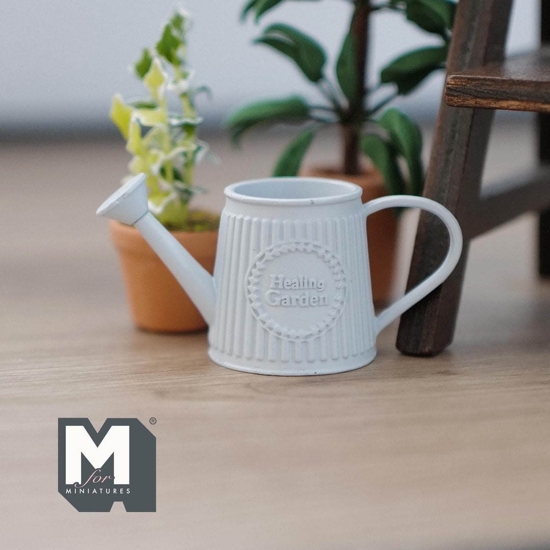 Miniature Slanted Watering Can 1:12 Scale Dollhouse Garden Metal Flower ...