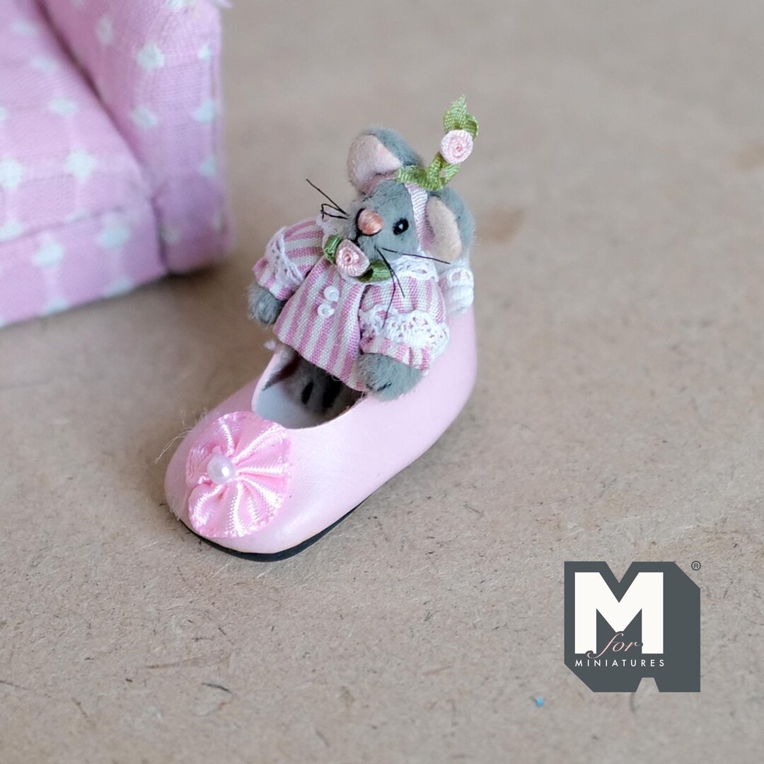 Miniature Mice in Ballet Shoe 1:12 Dollhouse Plush Mouse Doll 1-5/8 ...