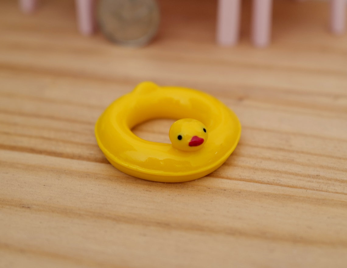 Dollhouse Miniature Pool Float, Swimming Inflatable, Yellow Duck Tube ...