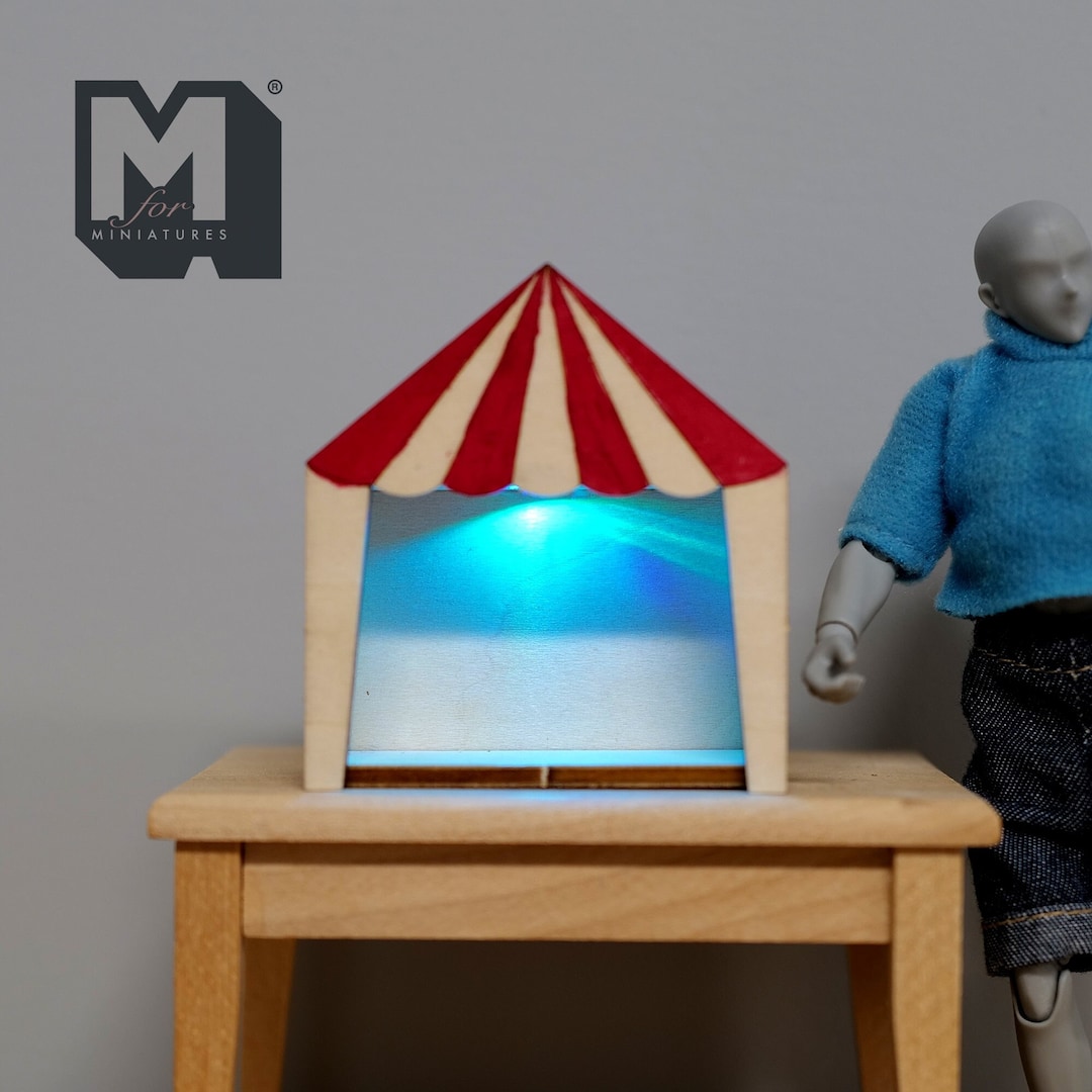 Dollhouse Miniature Wooden Circus Display Box With Multi Color LED Bulb ...