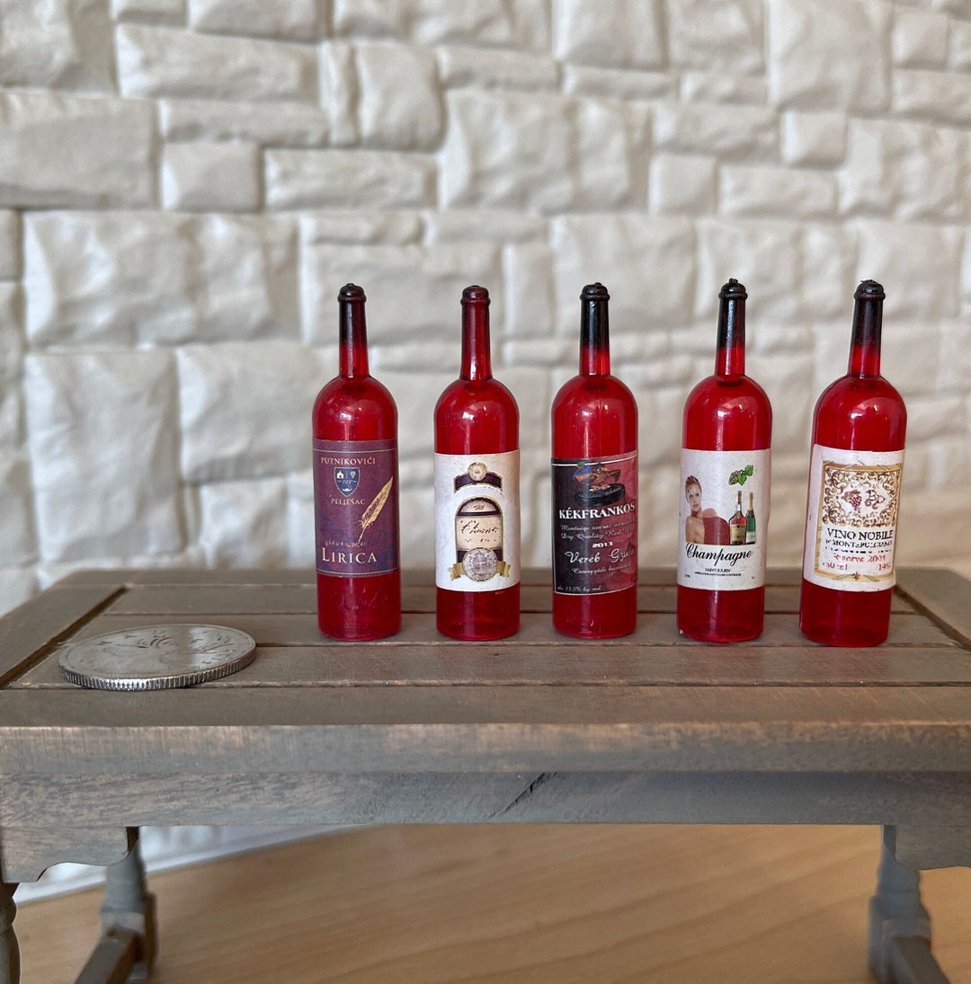 Dollhouse Miniature Assorted Wine Bottles Set of 5 , 1:6 Scale Wine ...