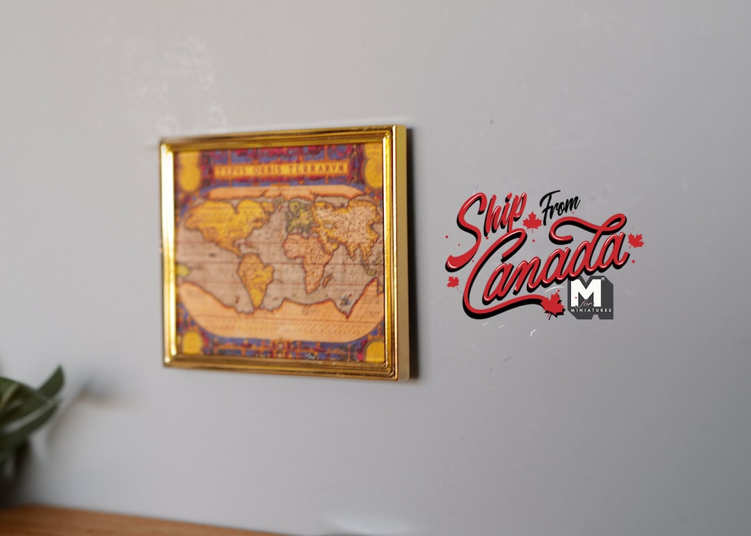 Miniature Ancient World Map in Metal Frame 1:12 Scale Dollhouse ...