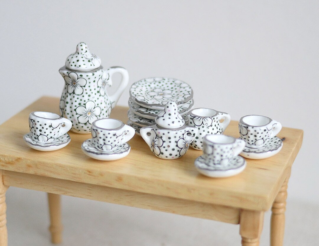 Dollhouse Miniature Porcelain Ceramic Teapot and Cups 15 Piece - Etsy