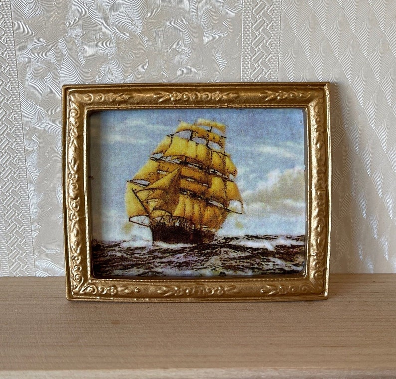 1:12 Miniature Paint in Ornate Gold Frame Sailing Galleon , Sailing ...