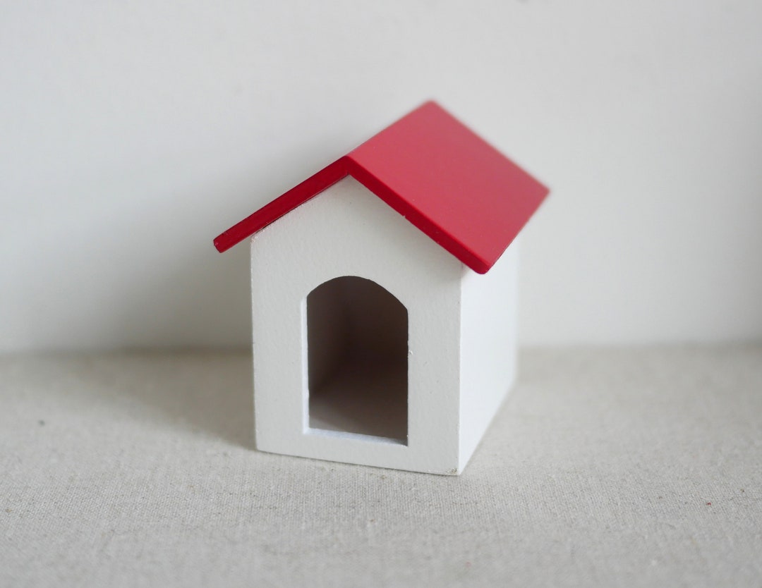 Dollhouse Dog House 1:12 Miniature Dog Kennel White Pet House With Red ...
