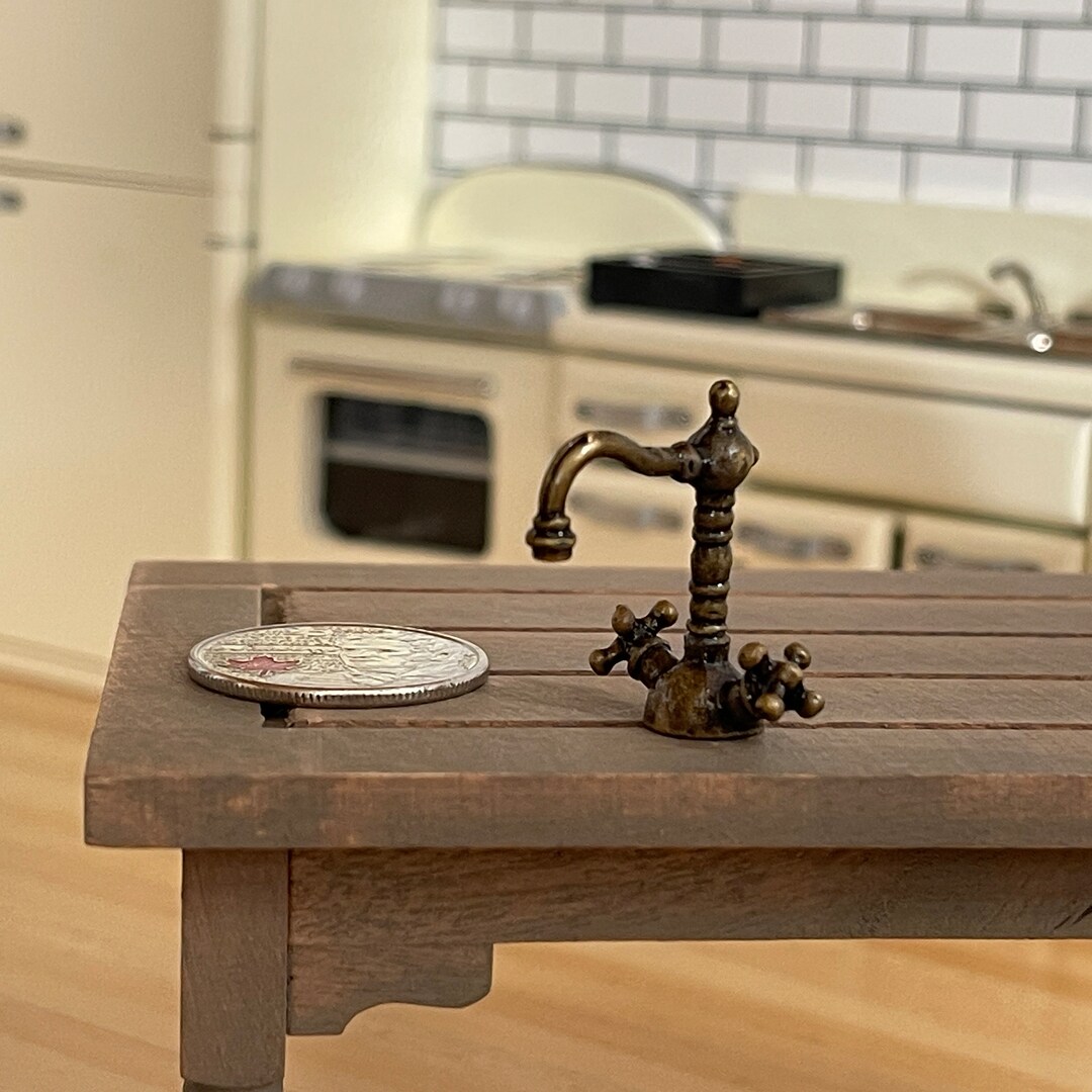 1:12 Scale Dollhouse Double Handle Spigot Miniature Tap Faucet (bronze ...