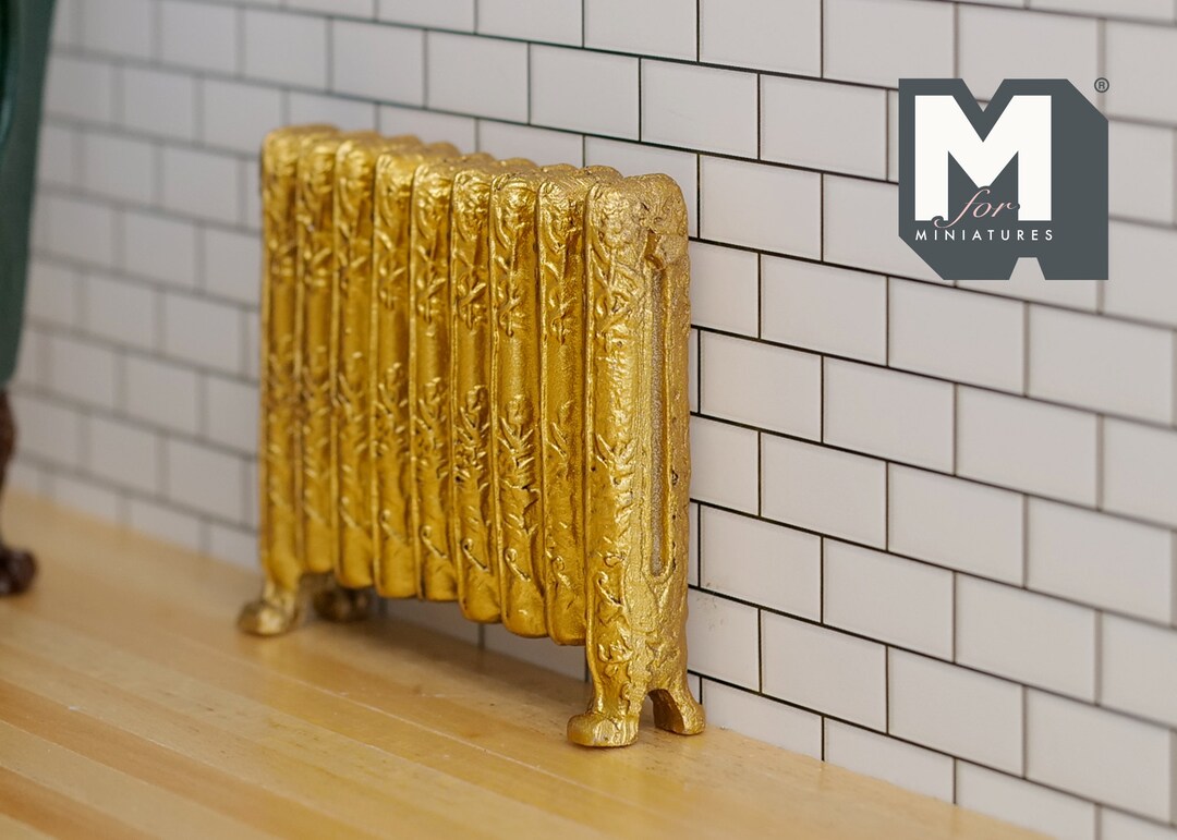 Dollhouse Miniature Gold Antique Radiator Dolls House 1 12th Scale ...