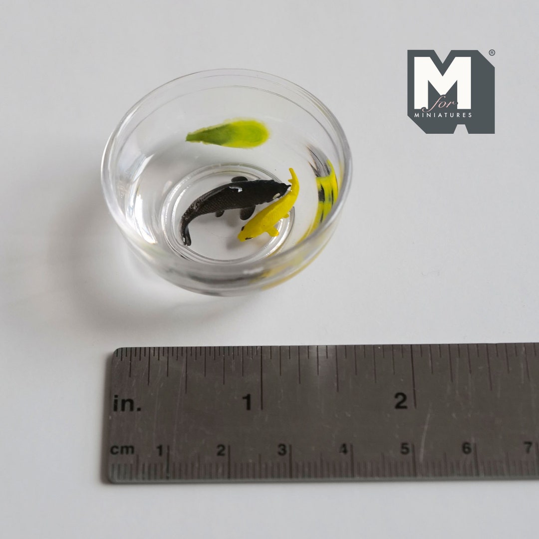 Miniature Fish Bowl With Black and Yellow Fish 1-9/16 Inch Diameter ...