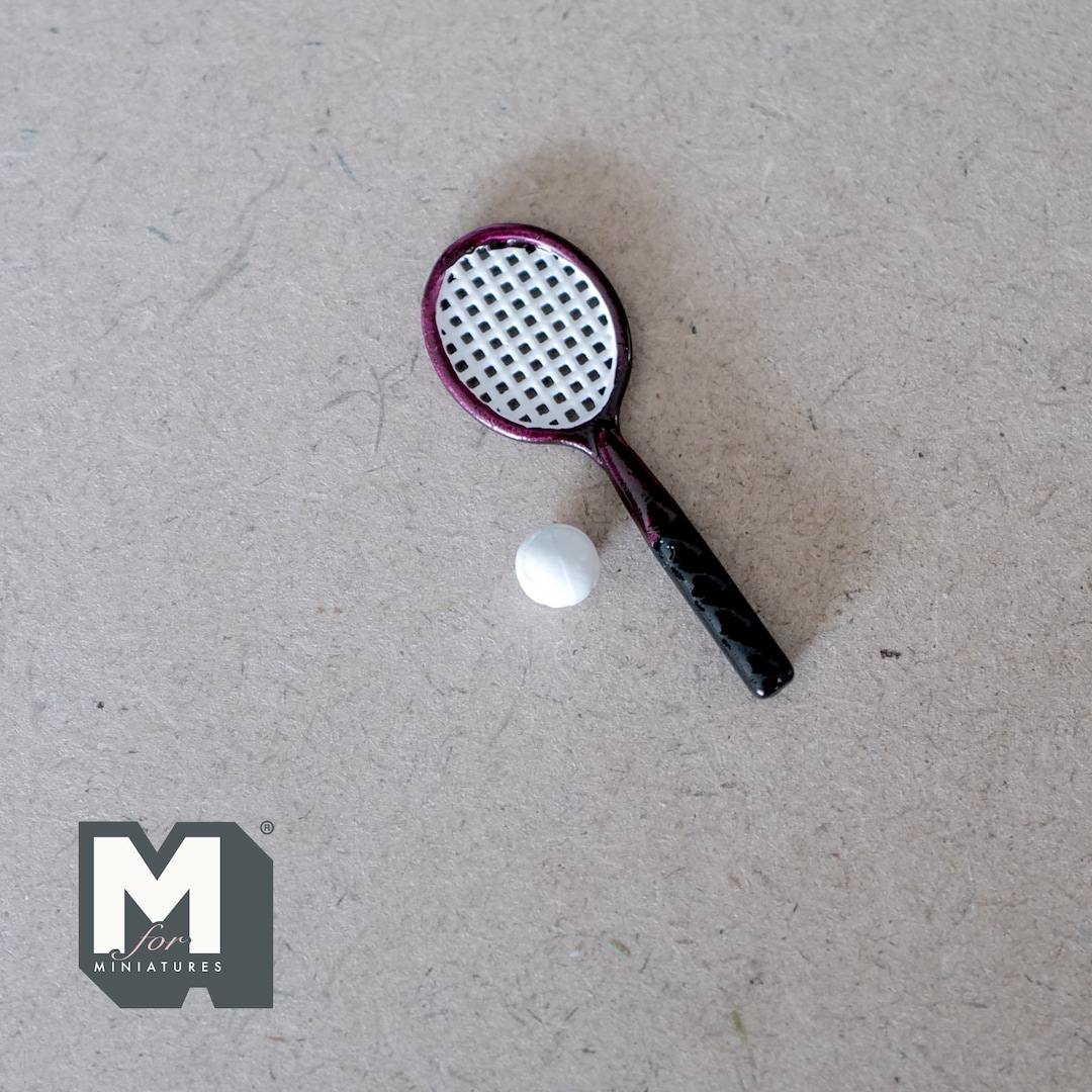 Miniature Tennis Racket and Tennis Ball , 1:12 Scale Dollhouse Tennis ...