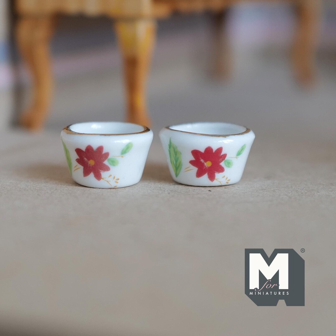 Dollhouse Ceramic Pots Set of 2 Planters 1:12 Scale Miniature Flower ...