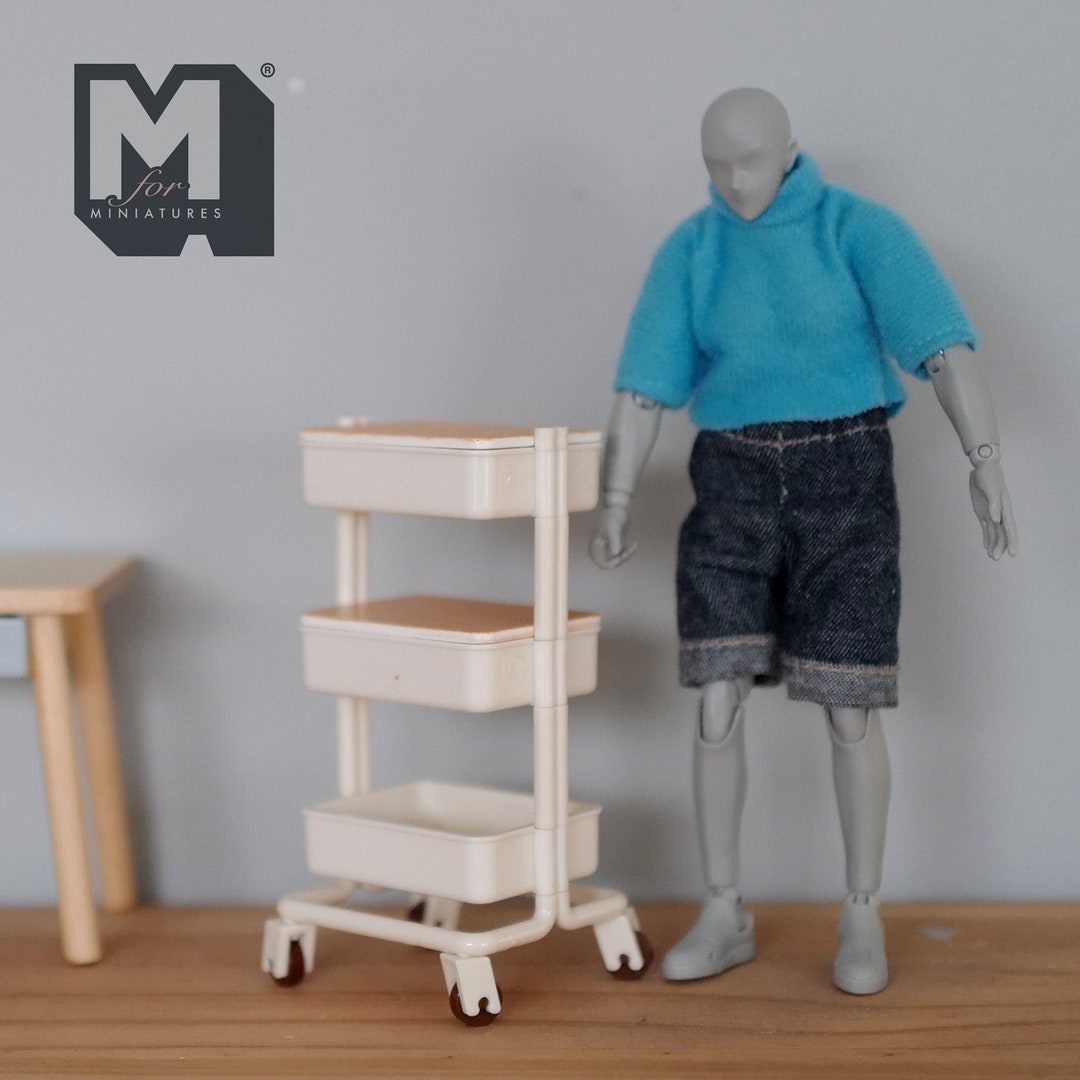 Miniature Utility Cart With 3 Shelves and 2 Covers Basket 1:12 Scale ...