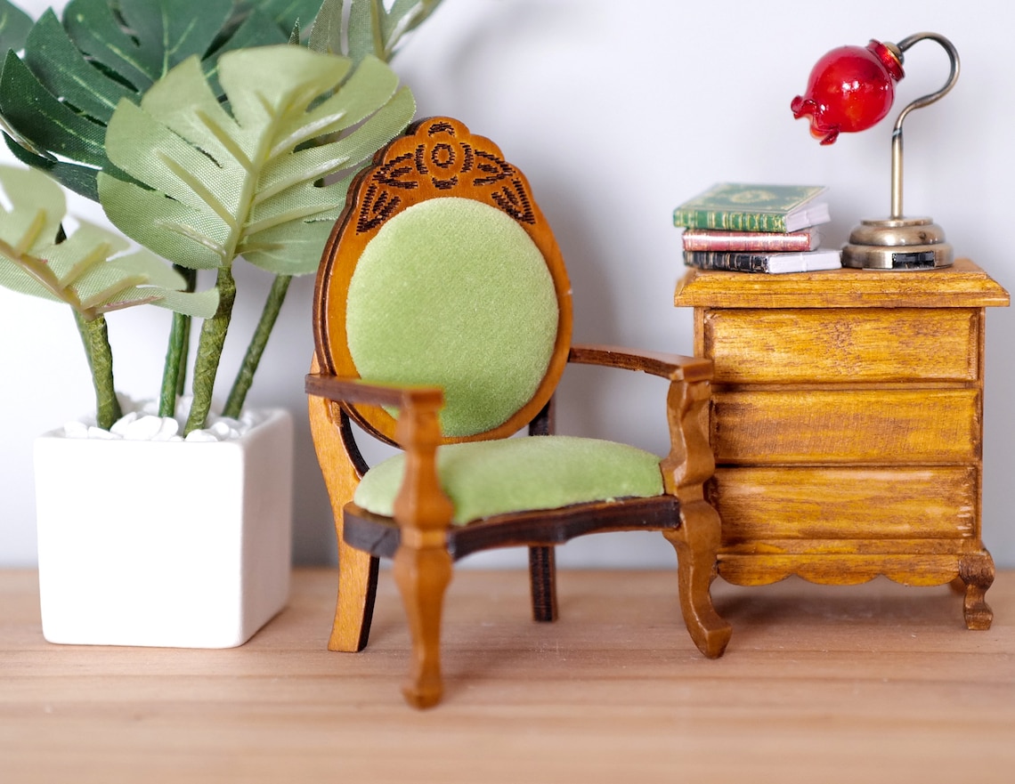 Dollhouse Supplies Miniature Wooden Chair Arm Chair Dolls House Wood ...