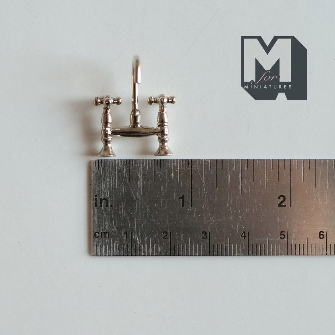 Miniature Dual Spigot 1:12 Scale Dollhouse Double Faucet (silver ...