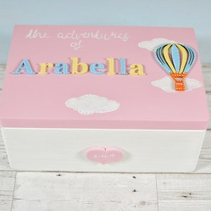Personalised Wooden Keepsake Box Baby Girl, Large Memory Box for Girls ...