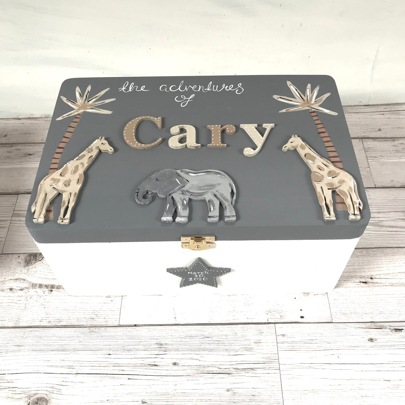 Personalised Wooden Baby Keepsake Box, Jungle Design Memory Box, Time ...